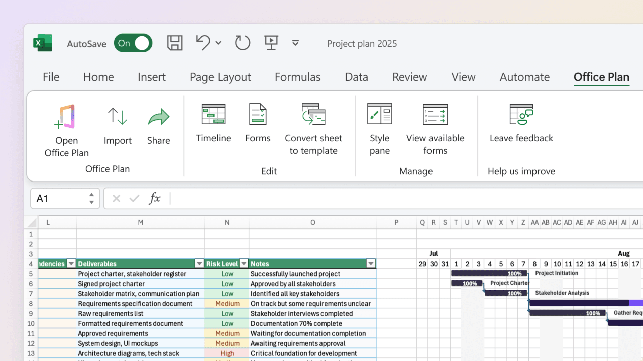 Excel project management add-in for faster planning