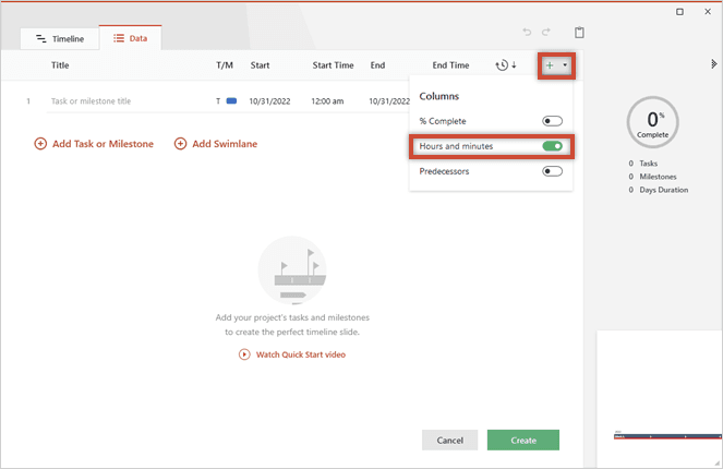 Build timelines scaled down to hours and minutes